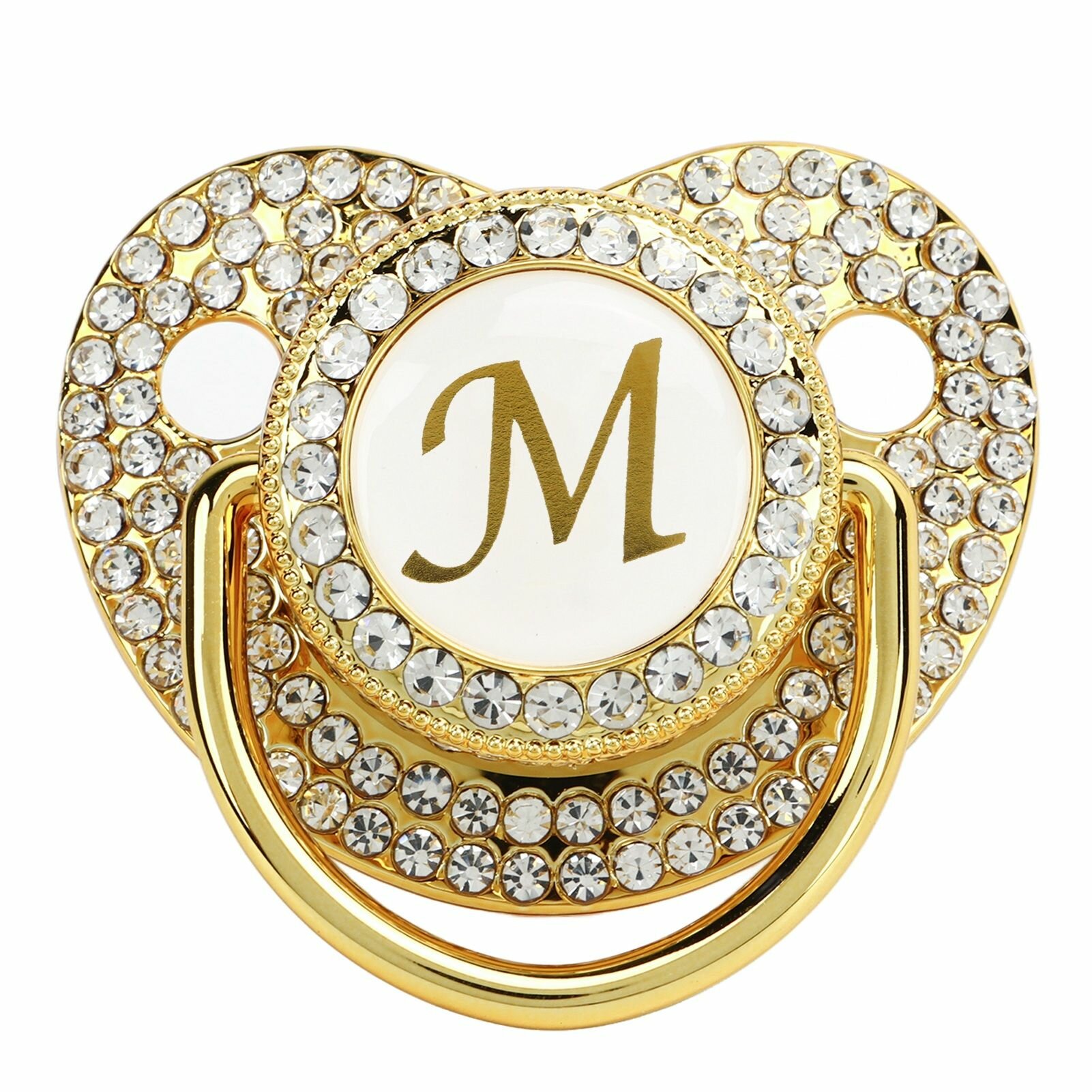 Золотистый держатель для пустышки с буквой М, изогнутый дизайн, пустышка для новорожденных, в комплекте пылезащитный чехол, стильный и безопасный аксессуар для младенцев