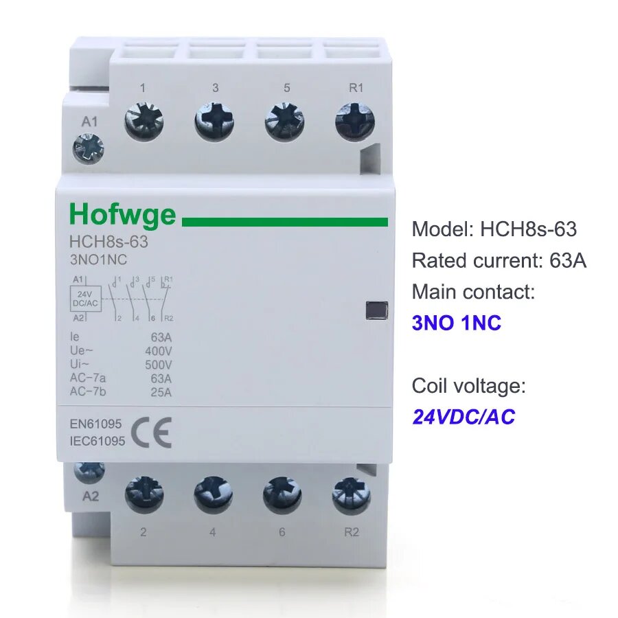 HOFWGE HCH8s-63 Модульный контактор 63А 4P 63A 3NO1NC DC24V