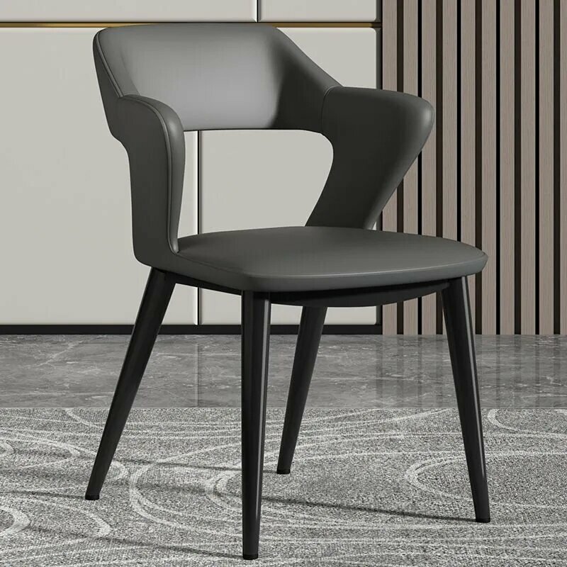 Стул, Кованое железо, кожа, Итальянский стиль, современный минималистский стиль, темно-серый.