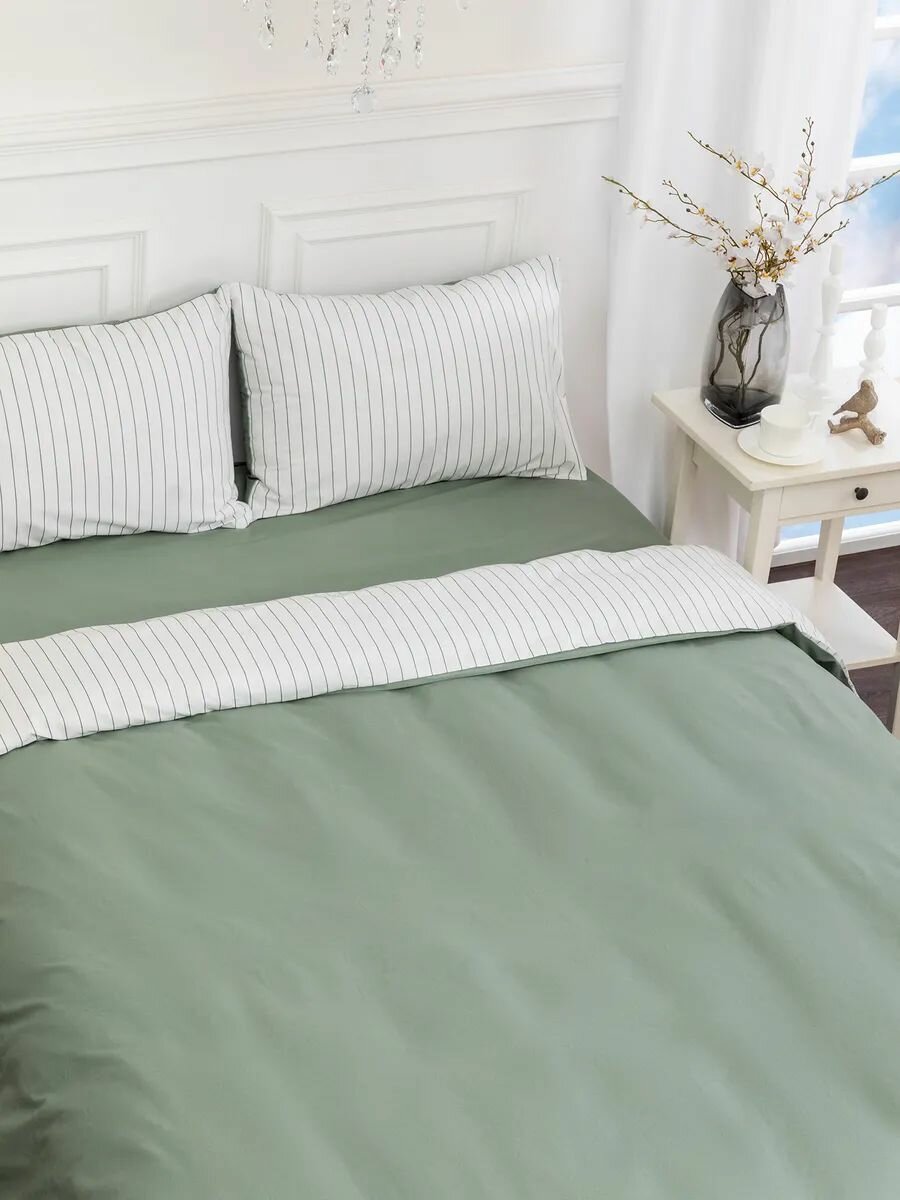 Постельное белье 2 спальное Cozy Home, Перкаль, 2 нав. 50х70,  Jade stripe