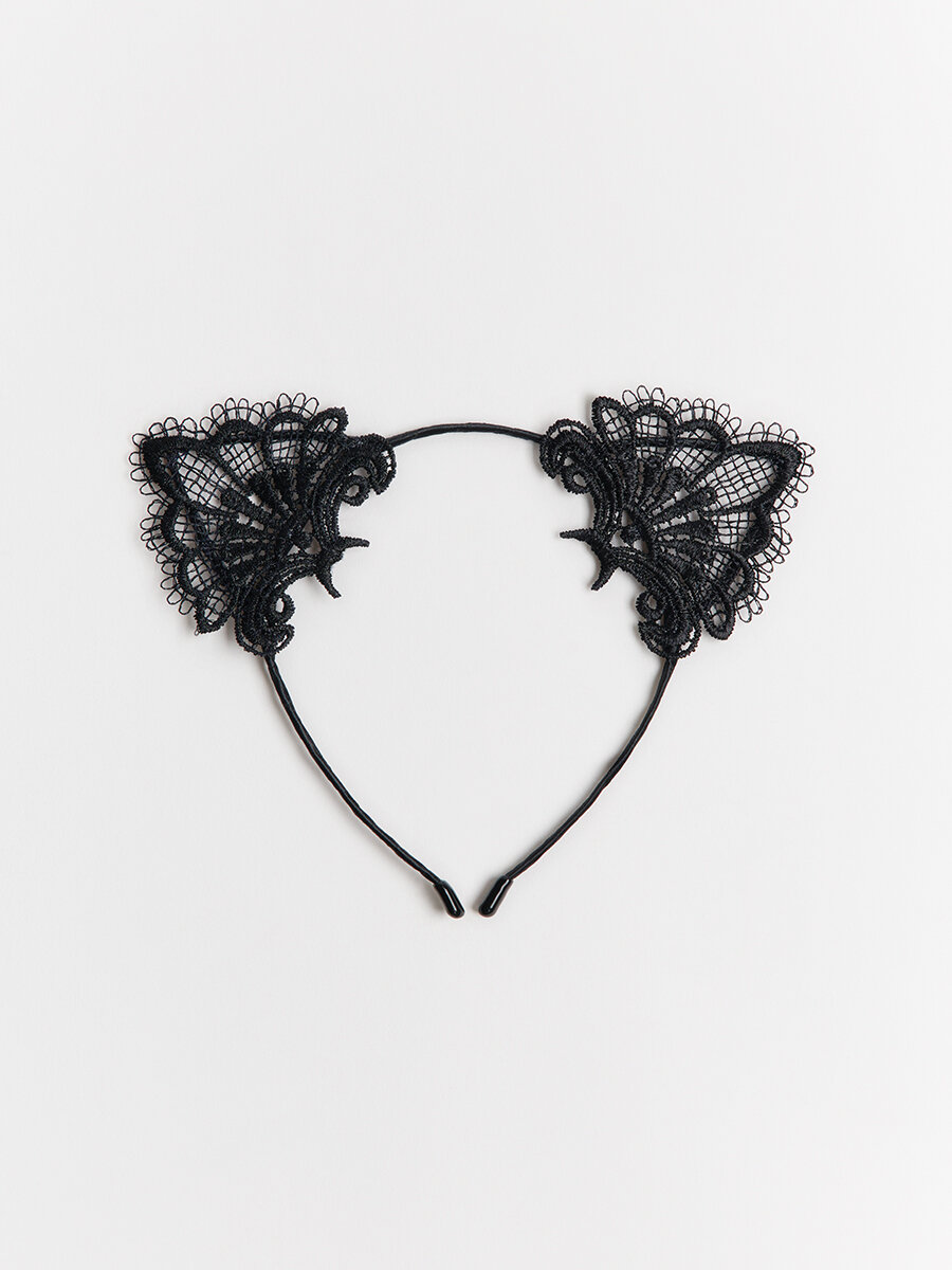 Ободок Befree BF2545170006, кружевные ушки, женский, черный, текстиль