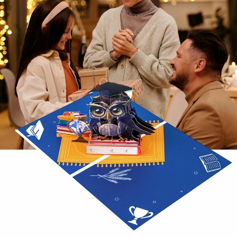 3d Выпускная поздравительная открытка Сова доктор Шляпа