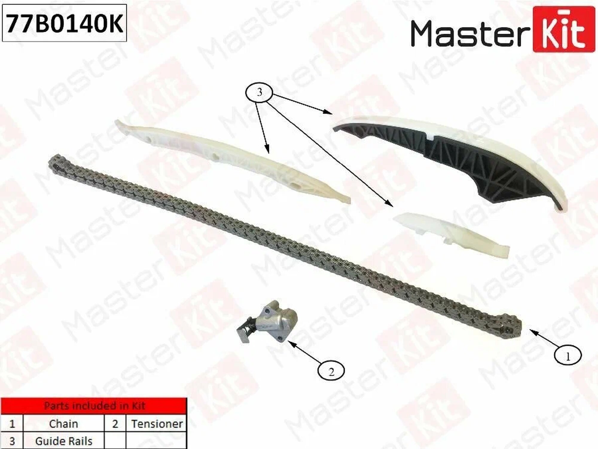 Комплект цепи ГРМ Audi A3/SEAT Leon/Volkswagen Golf VII 2.0i CJXC 1.8 TFSI 2012- (без звезд, MASTERKIT 77B0140K