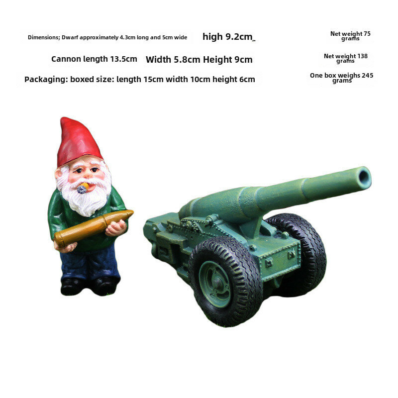 Outdoor resin dwarf character with cannon garden art miniature for landscape design