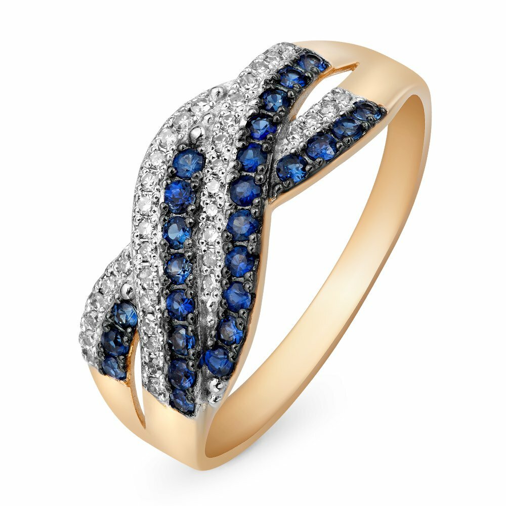 Кольцо дорожка, красное золото, 585 проба, бриллиант, сапфир