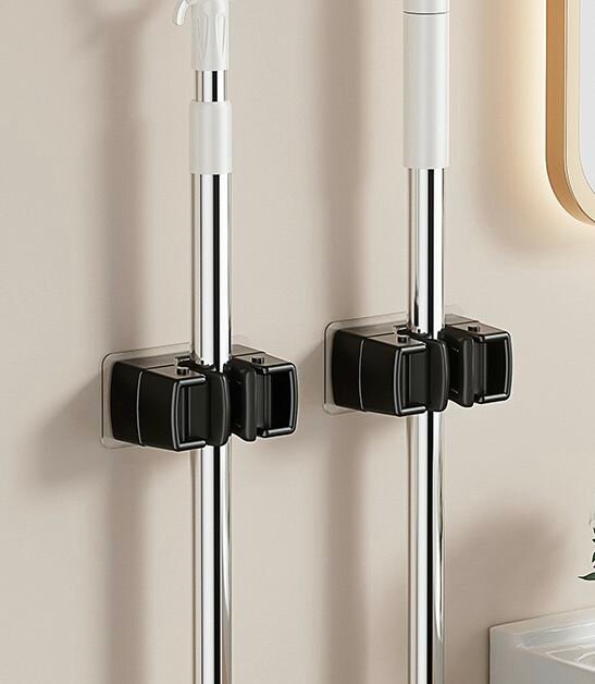 Держатели для швабр и инвентаря для уборки настенные 2шт черные