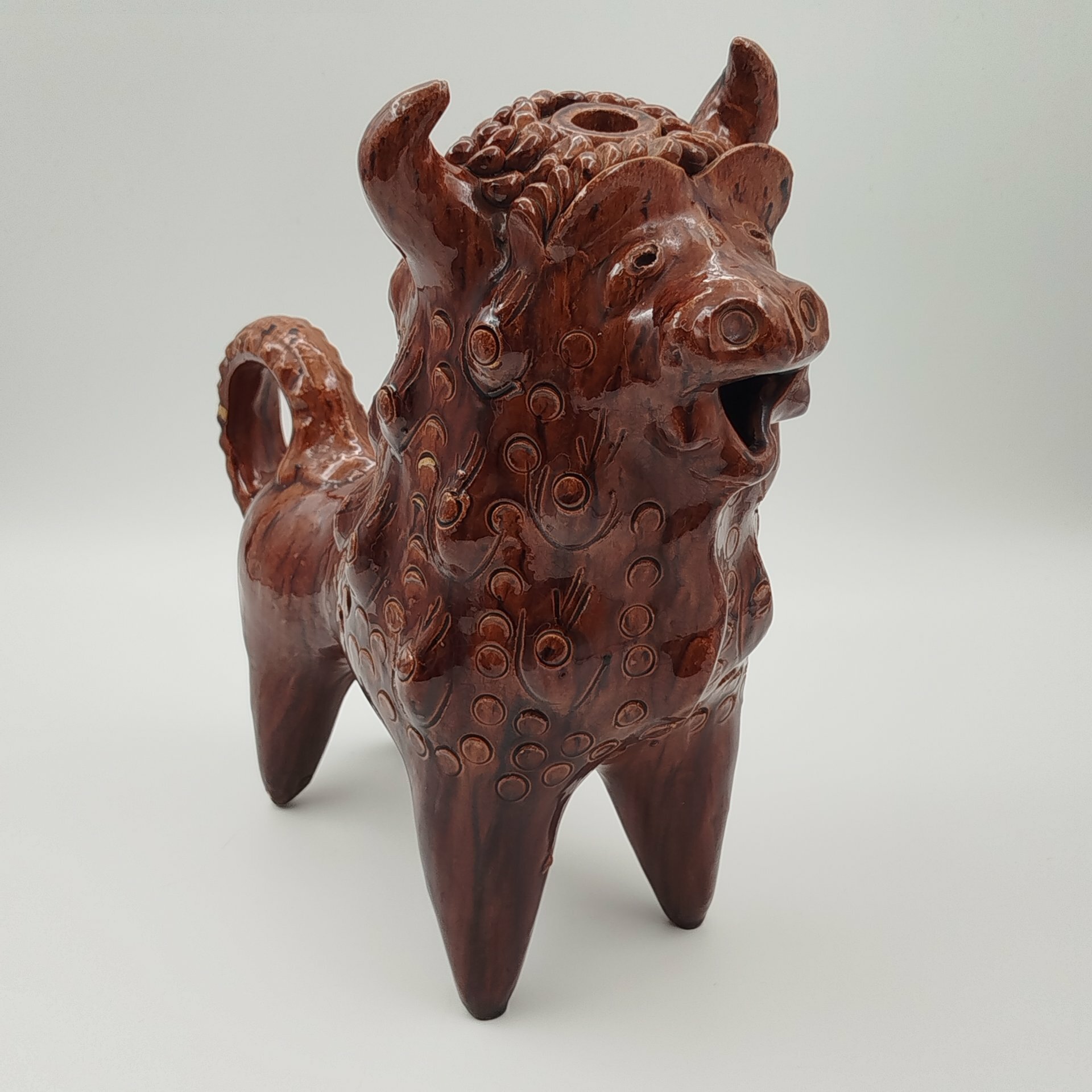 Зооморфный сосуд (кувшин, лембик) "Бык", керамика, поливы, Опошня, СССР, 1960-1980 гг.