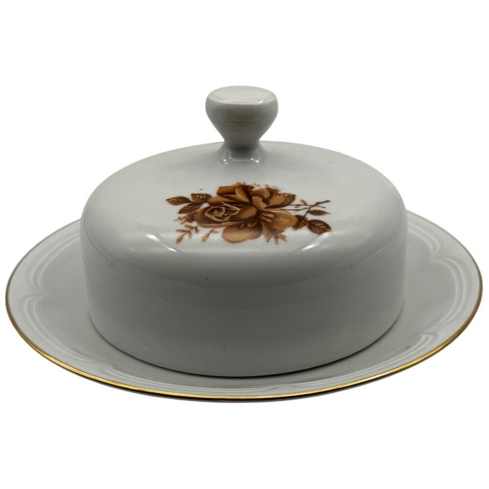 Масленка "Роза шоколадная", фарфор, позолота, 1968-1987 гг, Kahla, ГДР