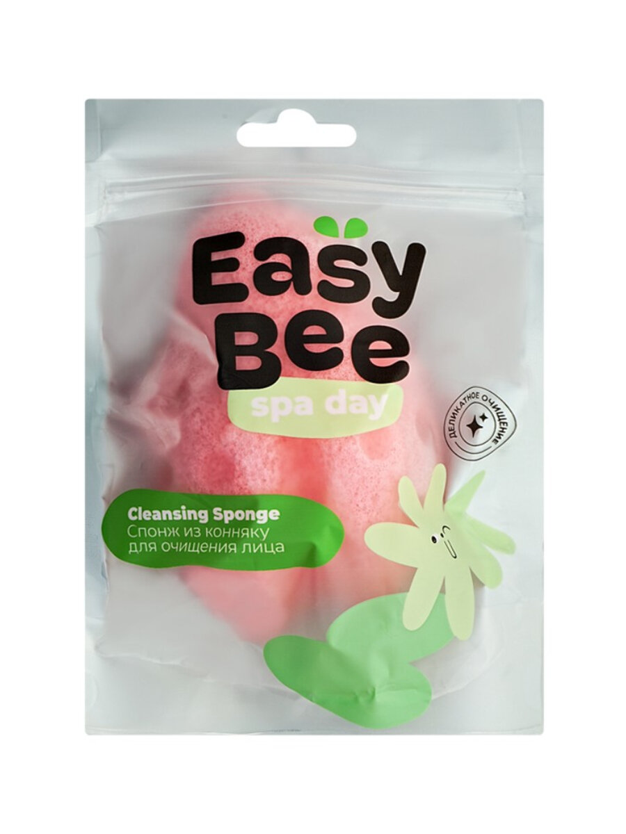 Спонж EASYBEE "Божья Коровка", для умывания лица, натуральный конняку, розовый