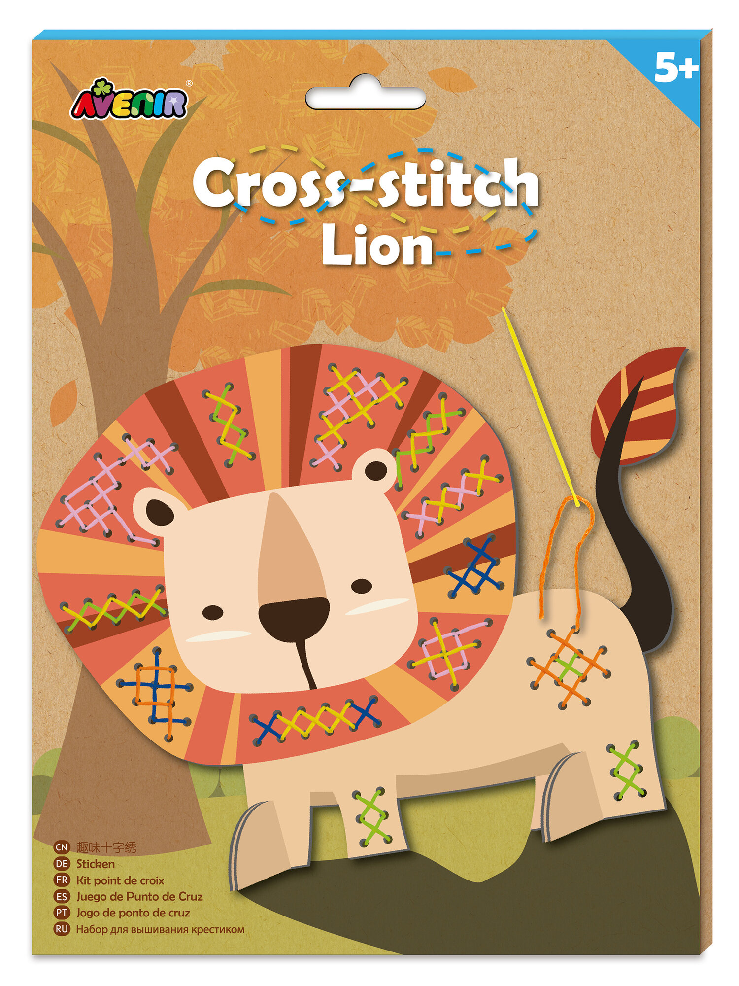 Набор для вышивки крестиком AVENIR "Лев", картонная заготовка, 5 цветов, от 4 лет