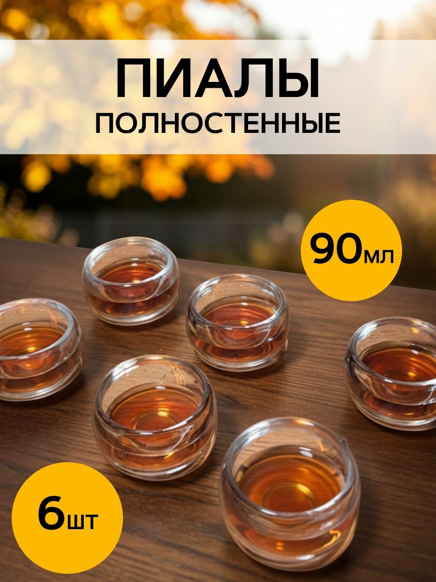 Набор Цельностенных Стеклянных пиал для чая 90мл - 6 шт