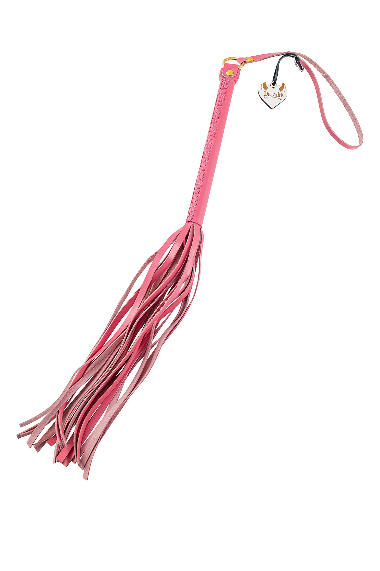 Плеть Pecado BDSM, розовая рукоять, розовые хлысты, натуральная кожа 50 см