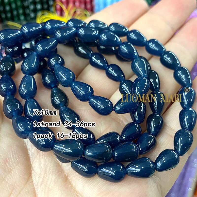 Натуральные бусины LUOMAN XIARI халцедон, ангелит, рубин Темно-синий, 1 strand, 7x10mm iolite color