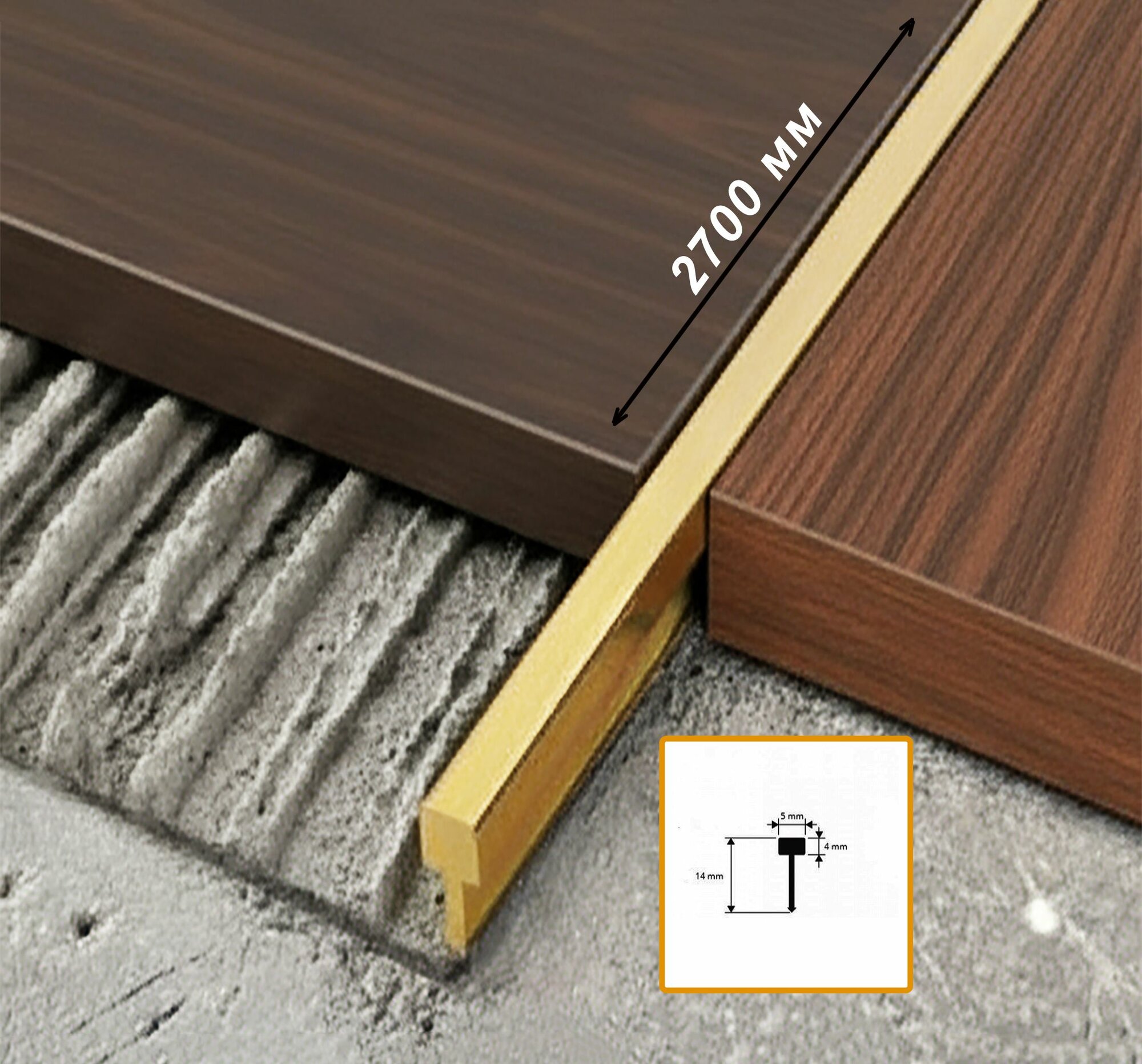 Профиль для пола, Т-образный, PITON 514, длиной 270 см, Латунь натуральная, 1 шт