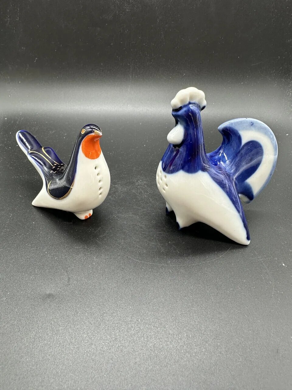 Статуэтка Петушок и курочка Солонка и перечница Лфз Фарфор ссср 70 годы винтажная