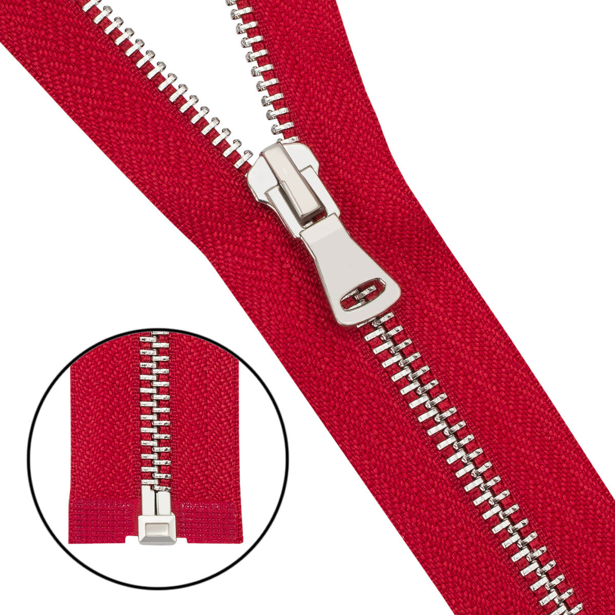 Молния разъемная металлическая Т5 1 замок 45см, никель (519 красный), 5 шт