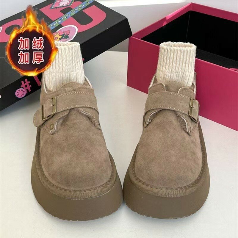 Женские зимние ботинки на толстой подошве, зима 2025, новые, бархатные, утолщенные, женские туфли Birkenstocks, ленивые, слипоны на меху