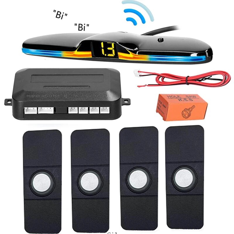 13 мм плоские датчики, 4 датчика, комплект датчиков парковки автомобиля, обратный резервный радар, звуковая сигнализация, индикатор, зонд, система постоянного тока 12 В, Silver sensors