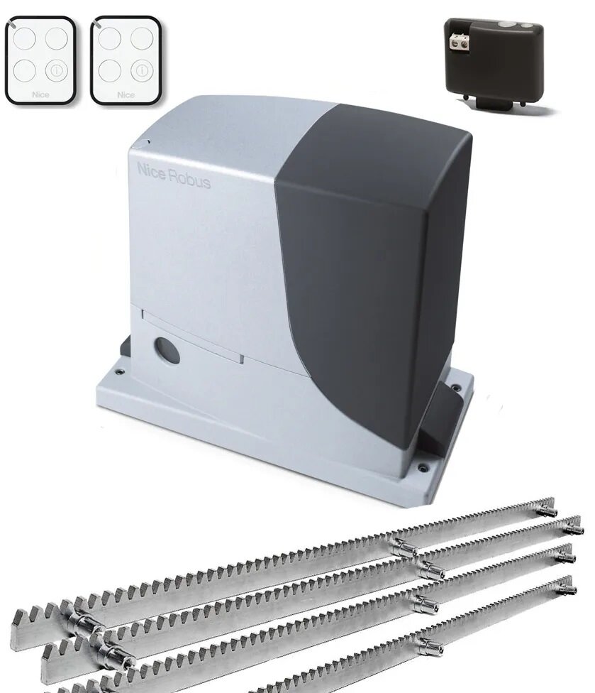 Комплект Nice RB600Base для откатных ворот с массой до 600 кг. (привод, приемник, 2 пульта, 4 м рейки)