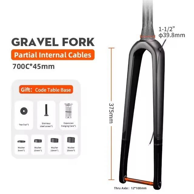 Гравел вилка TOSEEK 700C*45C, черная, TA - External Cable
