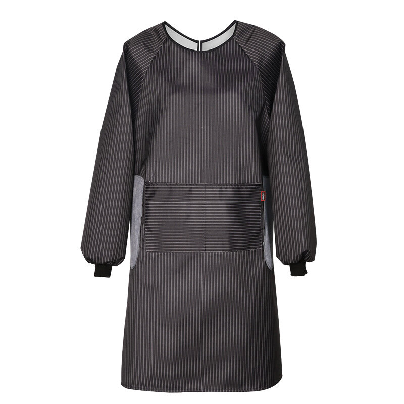 Водонепроницаемый фартук с длинным рукавом для мужчин и женщин – полосатые фартуки для взрослых с моющимися карманами, устойчивый к пятнам кухонный халат для приготовления пищи, уборки, мытья посуды, дома или в ресторане.