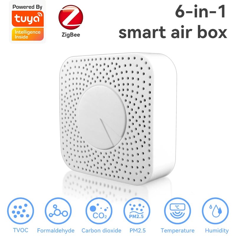 Tuya Zigbee умный дом монитор качества воздуха счетчик CO2 HCHO PM2.5 TVOC газовый монитор датчик температуры и влажности сигнализация Smartlife, Air Sensor