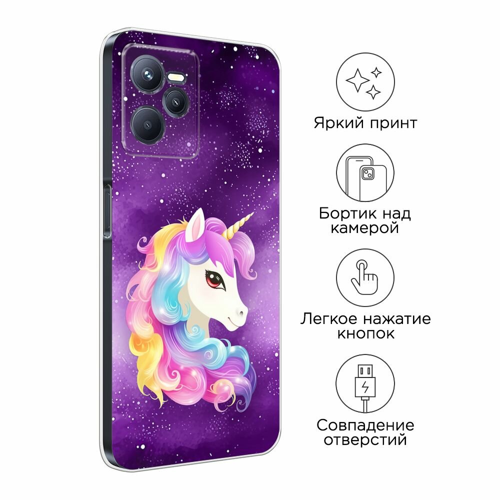 Чехол на Realme C35 / Реалми C35 с принтом "Кудрявый единорог" — фото 1
