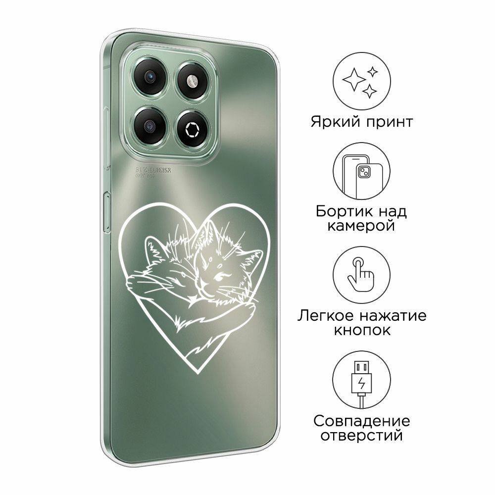 Чехол на Honor X6b / Хонор X6b с принтом "Влюблённые котики рисунок 2 - 14 февраля", прозрачный — фото 1
