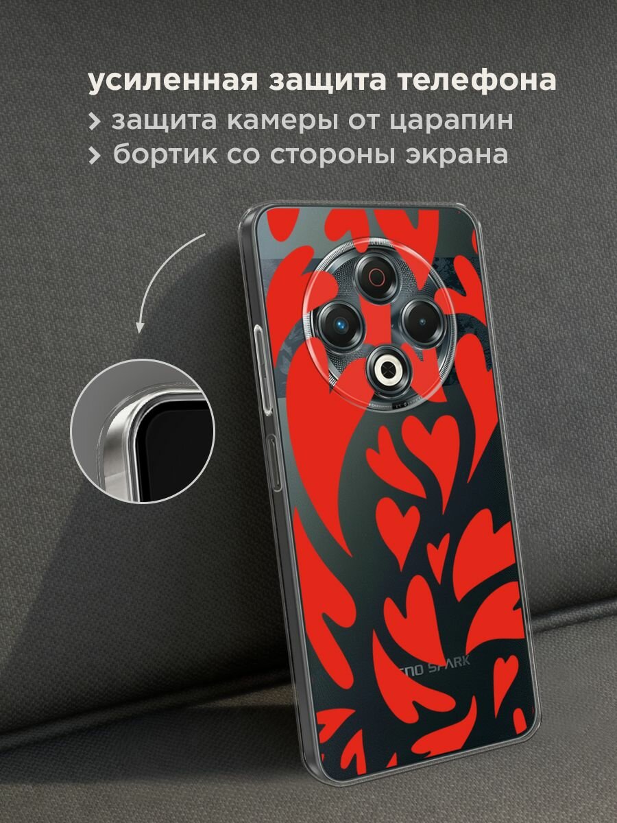 Чехол на Tecno Spark 30 / Текно Спарк 30 с принтом "Crazy hearts 2 - 14 февраля", прозрачный — фото 1