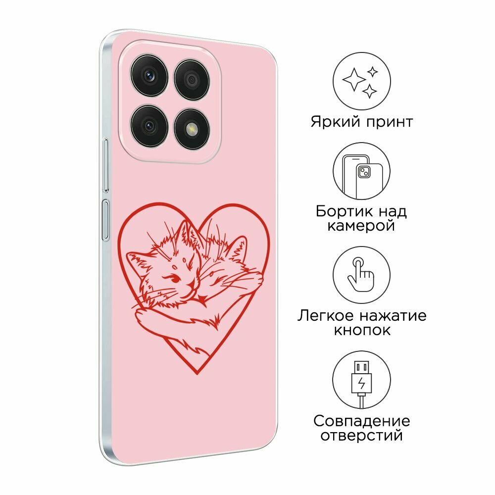 Чехол на Honor X8A / Хонор X8A с принтом "Влюблённые котики рисунок 1 - 14 февраля" — фото 1