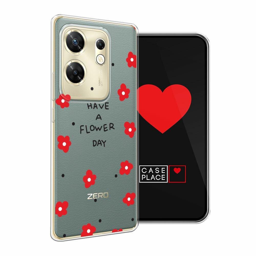 Чехол на Infinix Zero 30 4G / Инфиникс Зеро 30 4G с принтом "Have a flower day 2", прозрачный — фото 1