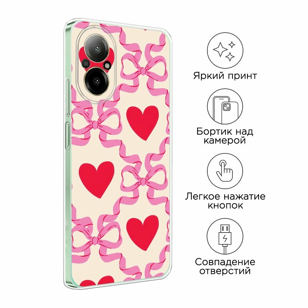 Чехол на Realme C67 4G / Реалми C67 4G с принтом "Hearts and ribbons 1 - 14 февраля" — фото 1