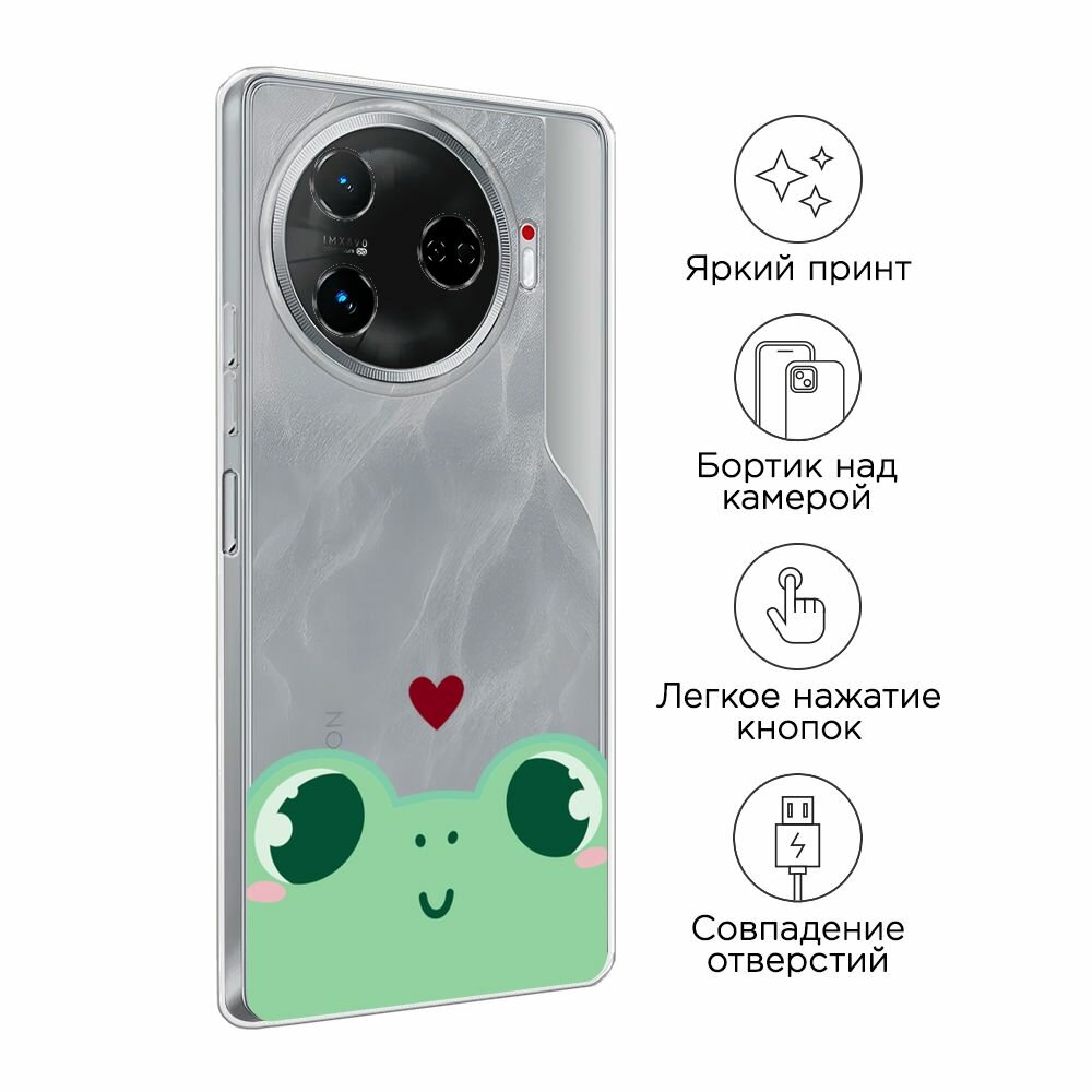Чехол на Tecno Camon 30 Pro 5G / Текно Камон 30 Про 5G с принтом "Влюблённая лягушка - 14 февраля", прозрачный — фото 1