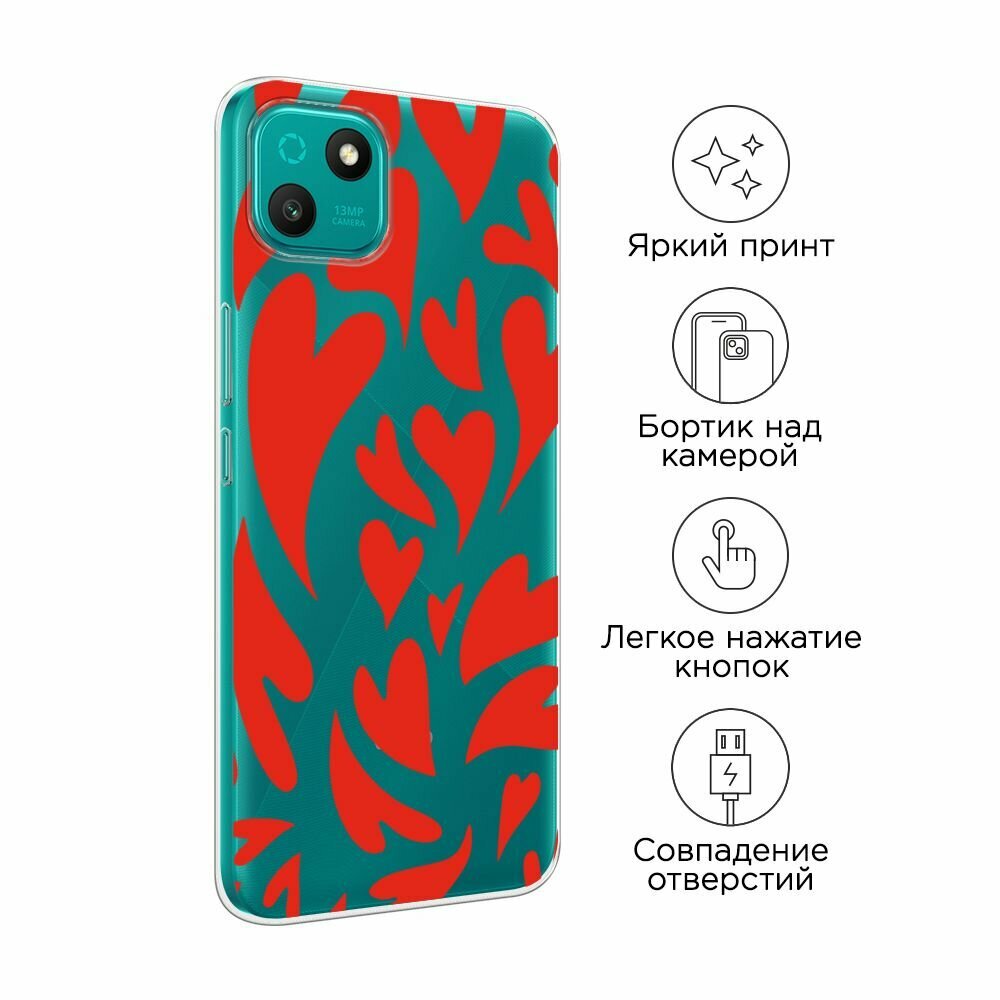 Чехол на Wiko T10 / Вико Т10 с принтом "Crazy hearts 2 - 14 февраля", прозрачный — фото 1