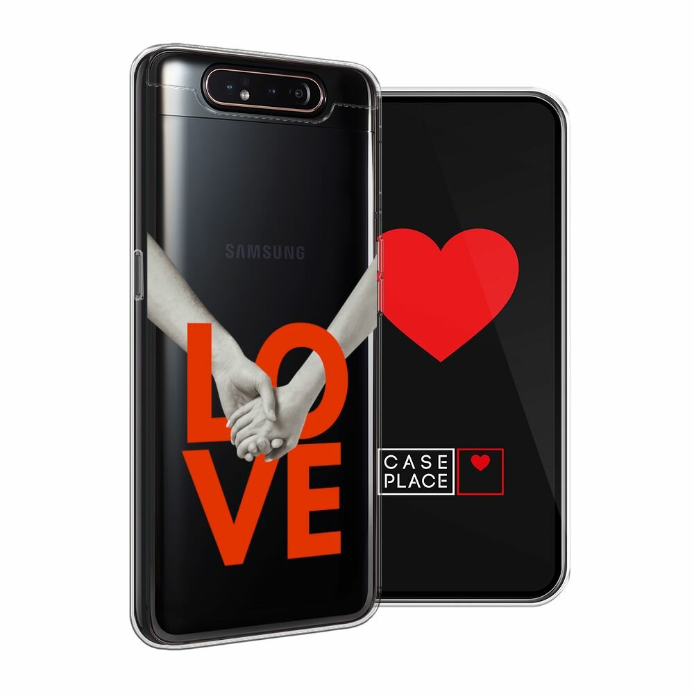 Чехол на Samsung Galaxy A80 / Самсунг Гэлакси A80 с принтом "Love holding hands - 14 февраля", прозрачный — фото 1