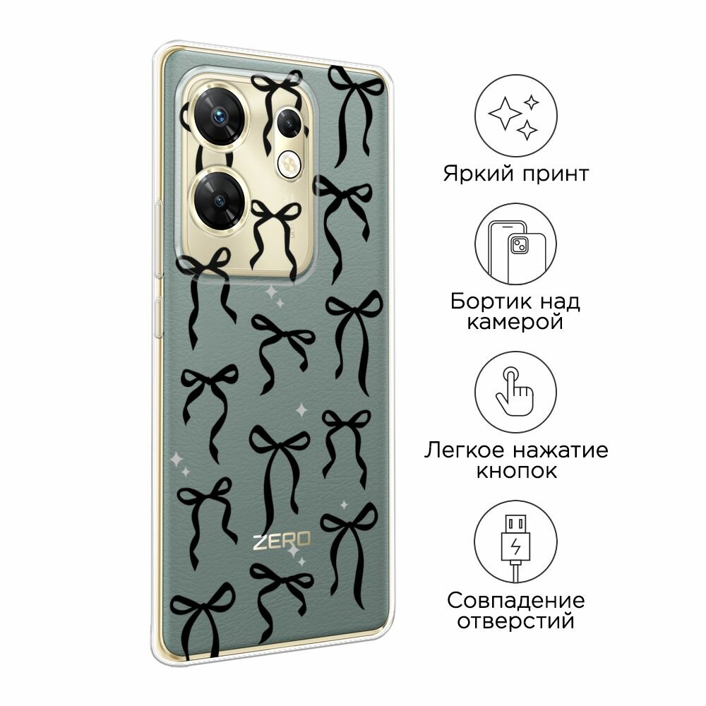 Чехол на Infinix Zero 30 4G / Инфиникс Зеро 30 4G с принтом "Black bows", прозрачный — фото 1