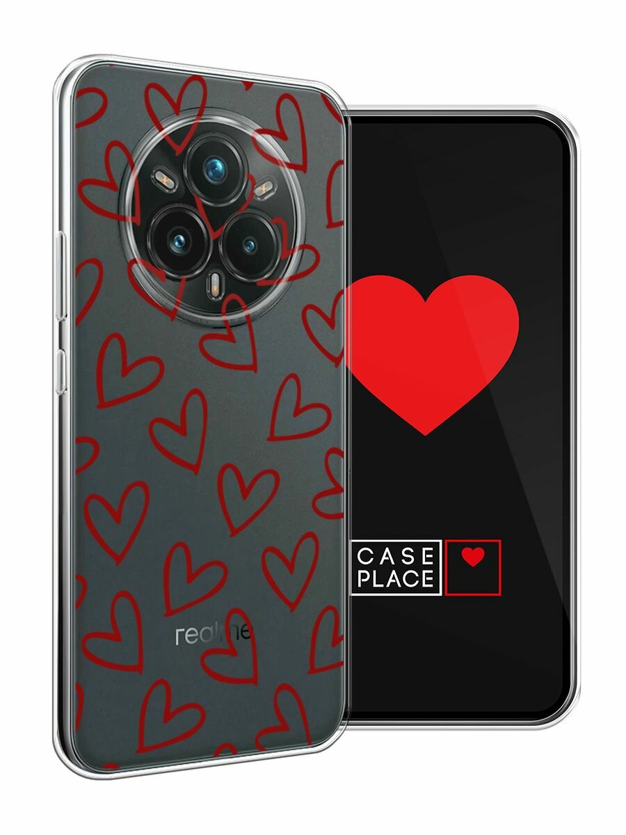 Чехол на Realme 14 Pro / Реалми 14 Про с принтом "Little hearts doodles 2 - 14 февраля", прозрачный — фото 1