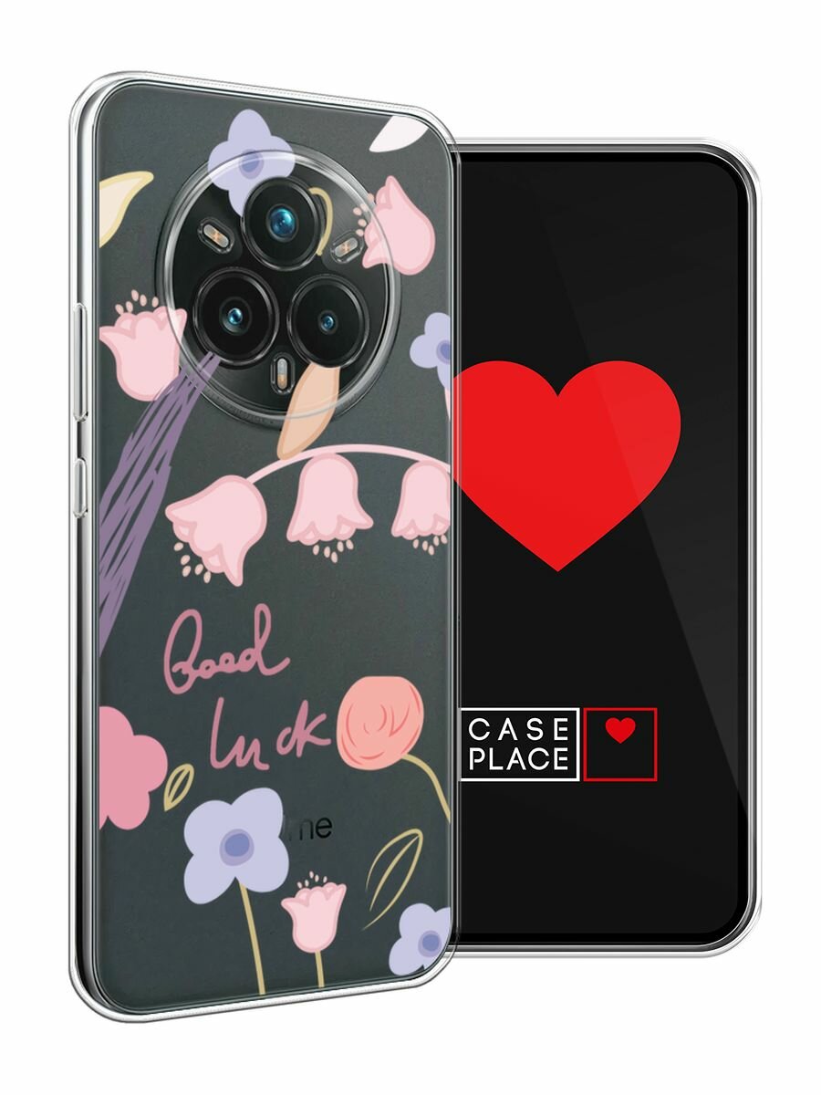 Чехол на Realme 14 Pro / Реалми 14 Про с принтом "Lucky flowers", прозрачный — фото 1