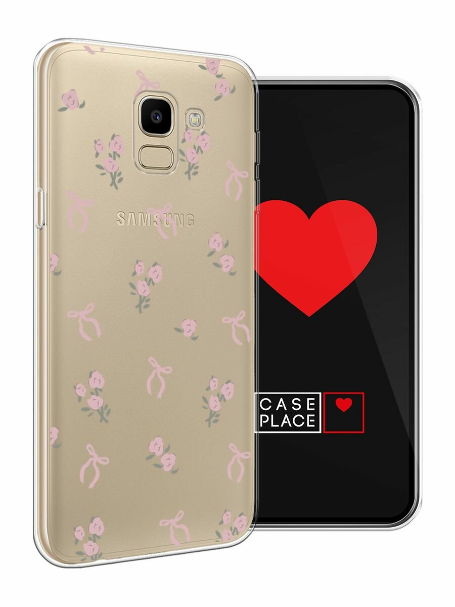Чехол на Samsung Galaxy J6 2018 / Самсунг Галакси Джей 6 2018 с принтом "Розы и ленточки", прозрачный — фото 1