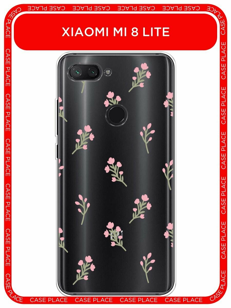 Чехол на Xiaomi Mi 8 Lite (Youth Edition) / Сяоми Ми 8 Лайт (Юс Эдишн) с принтом "Цветущие веточки", прозрачный