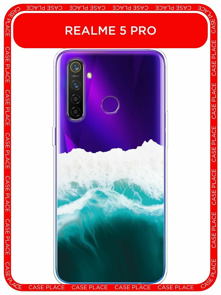Чехол на Realme 5 Pro / Реалми 5 Про с принтом "Большая волна", прозрачный