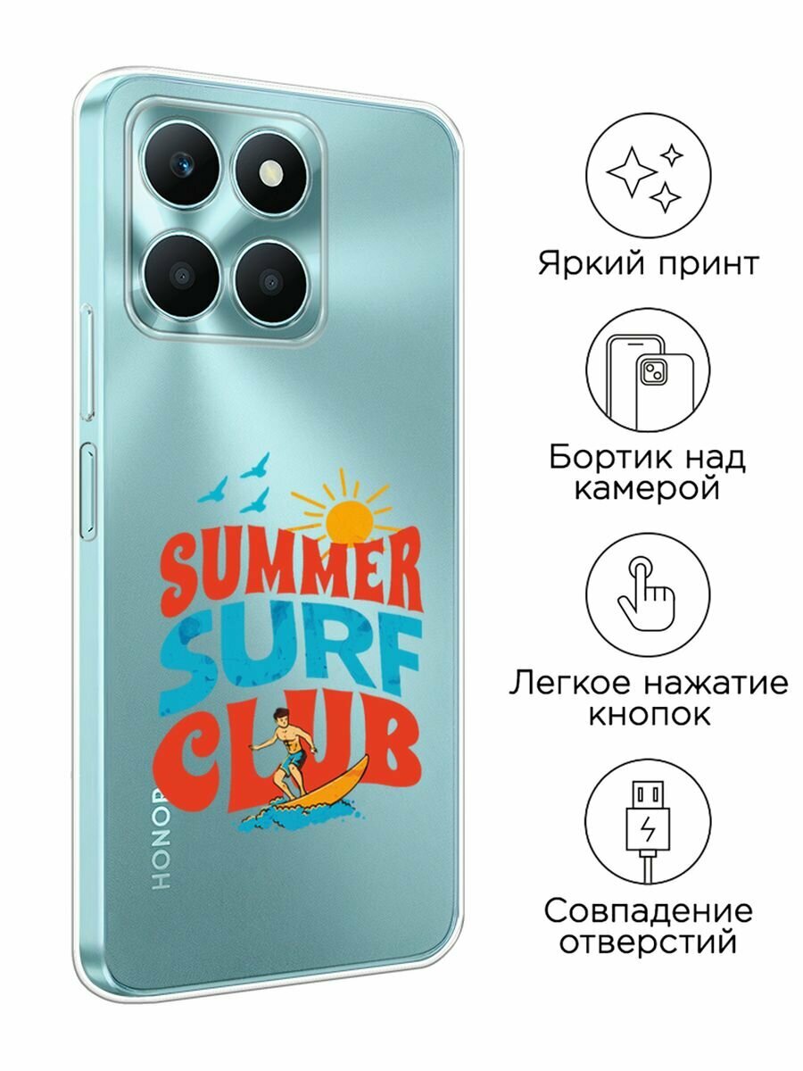 Чехол на Honor X6A / Хонор X6A с принтом "Summer surf club", прозрачный — фото 1
