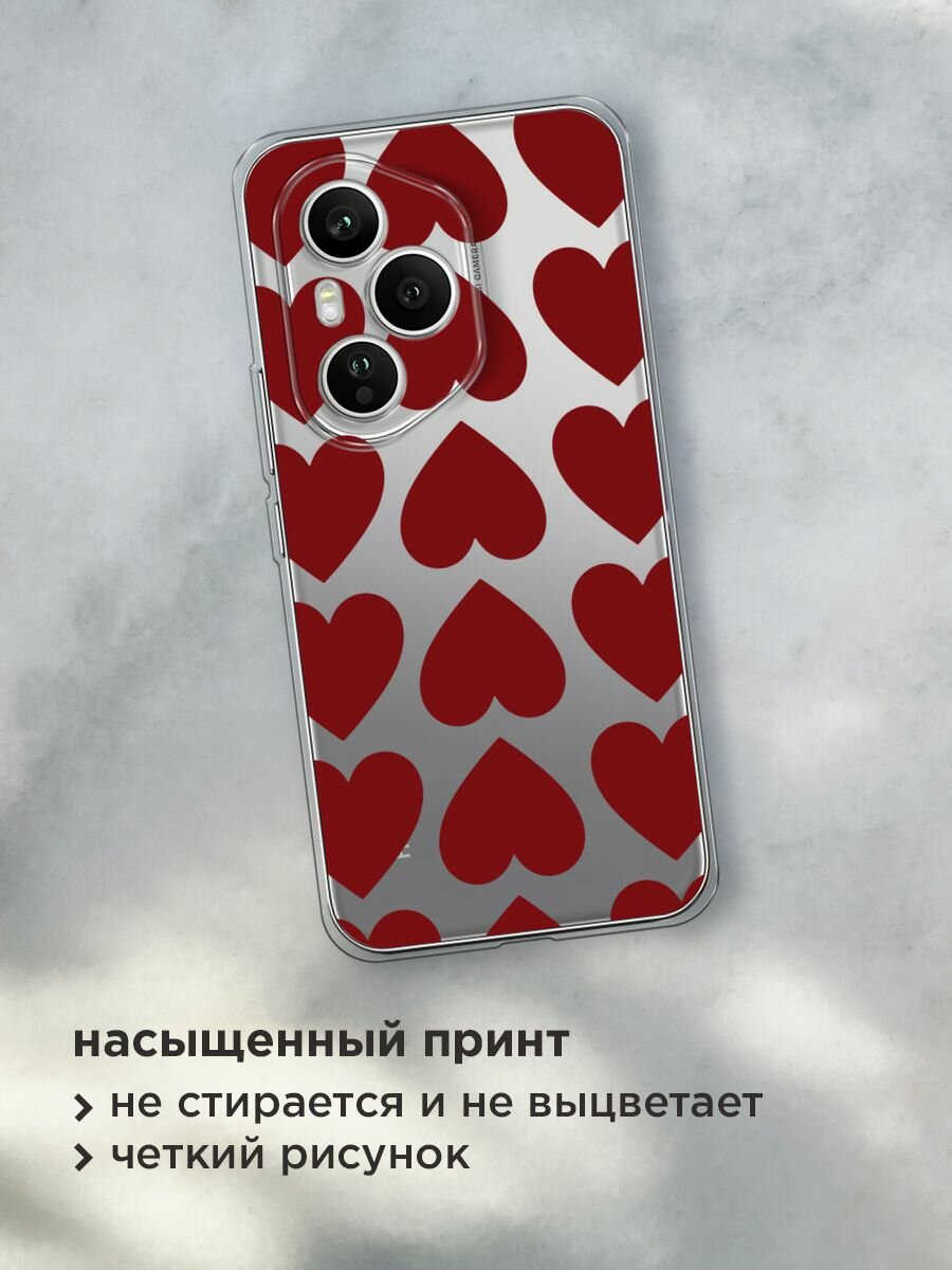 Чехол на Honor 400 Pro / Хонор 400 Про с принтом "Ряды сердечек паттерн - 14 февраля", прозрачный — фото 1