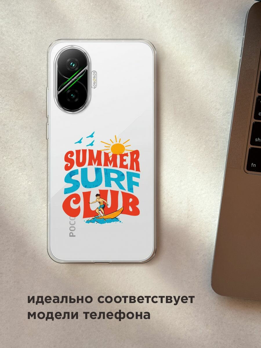 Чехол на Poco F7 / Поко F7 с принтом "Summer surf club", прозрачный — фото 1