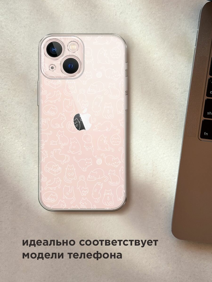 Чехол на Apple iPhone 13 mini / Айфон 13 мини с принтом "Шкодливые котики линии", прозрачный — фото 1