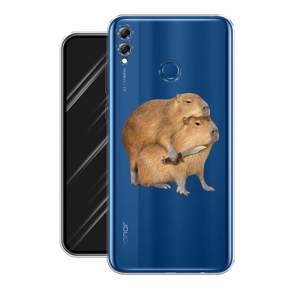 Чехол на Honor 8X / Хонор 8Х с принтом "Капибара с ножом", прозрачный — фото 1