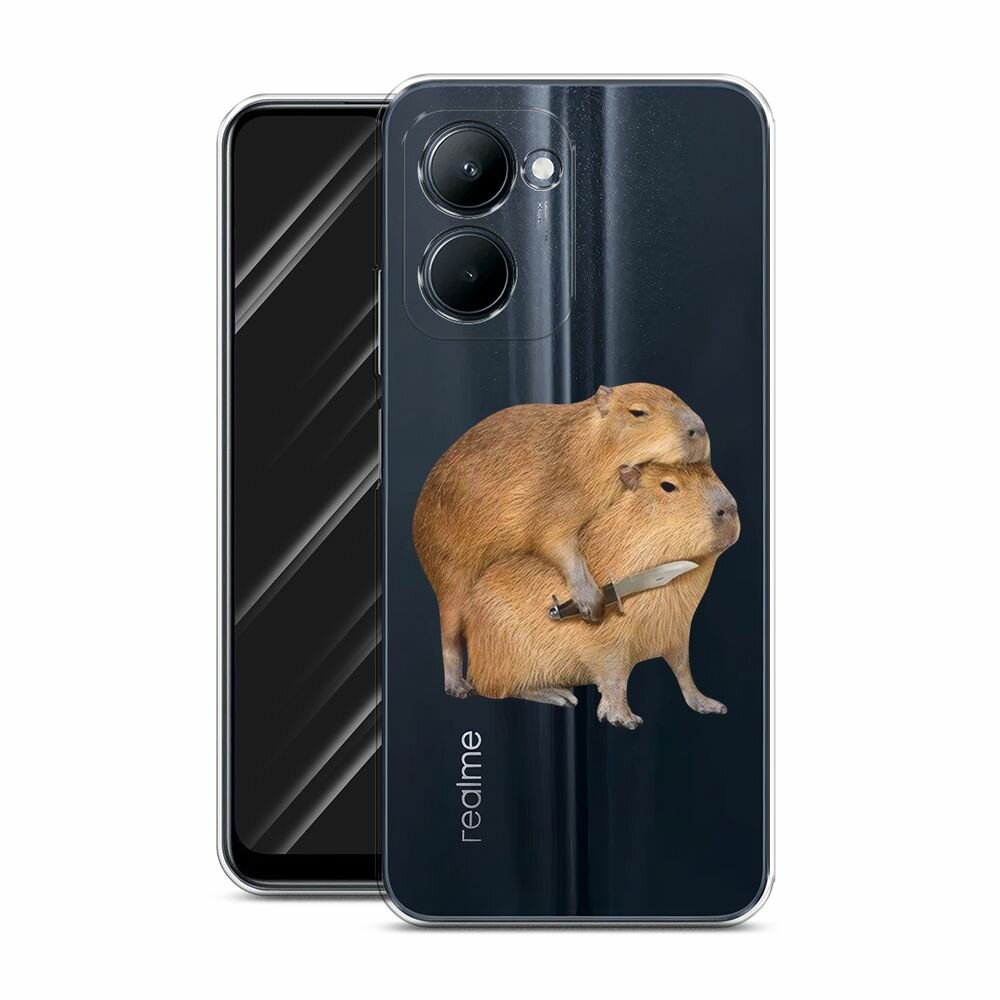 Чехол на Realme C33 / Реалми С33 с принтом "Капибара с ножом", прозрачный — фото 1