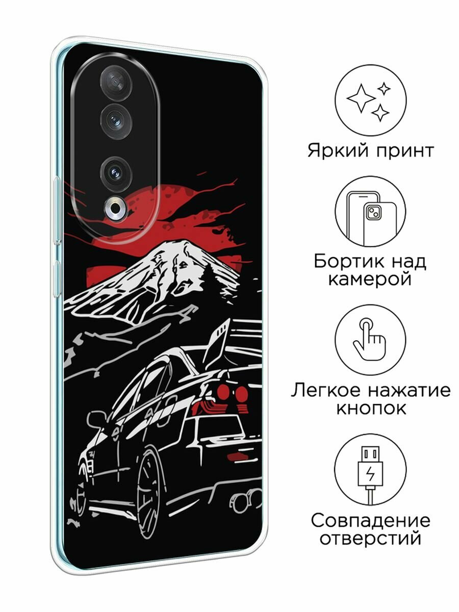 Силиконовый чехол на Honor 90 / Хонор 90 с принтом "Машина в горах JDM" — фото 1