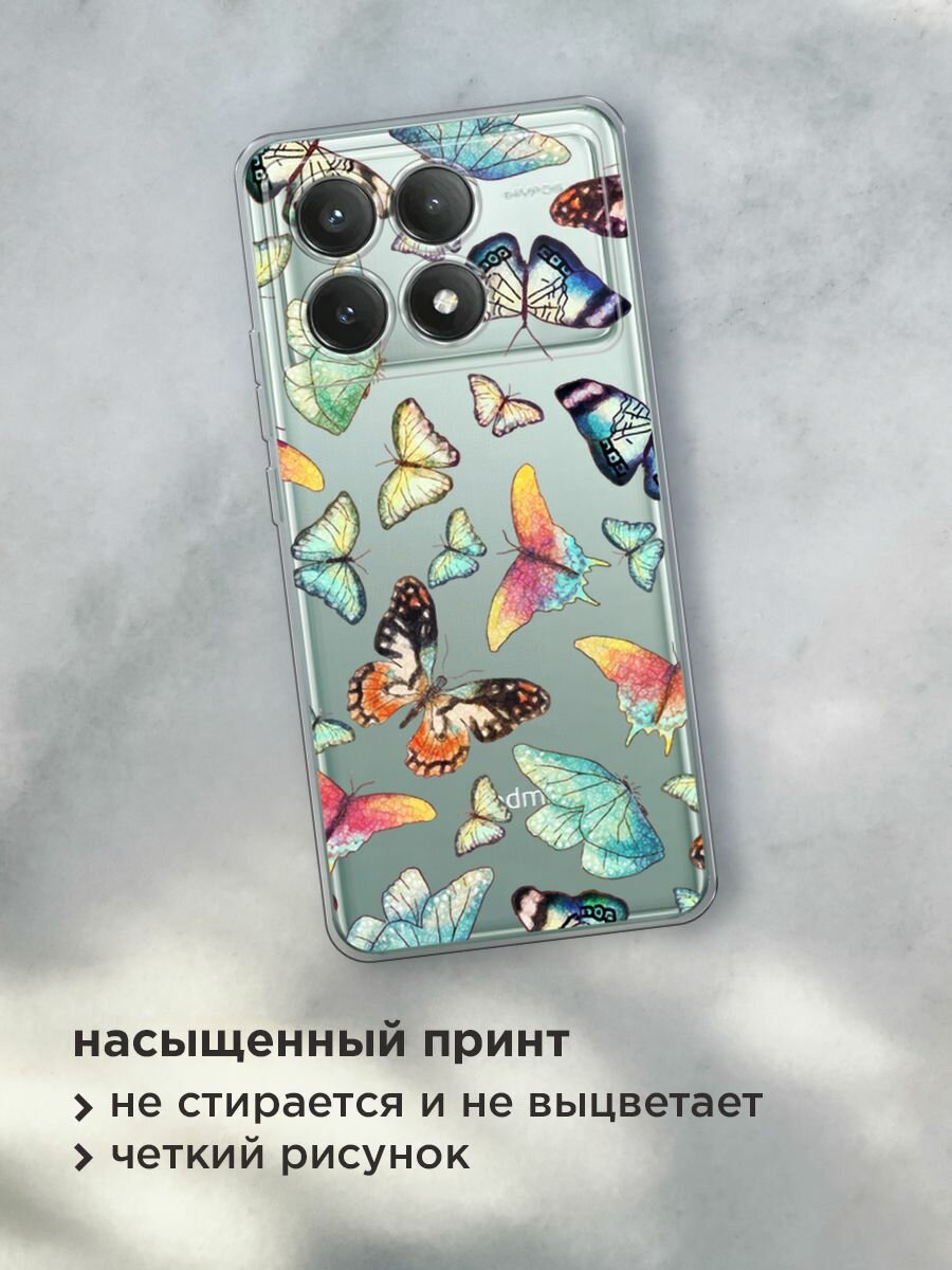 Чехол на Xiaomi Poco X6 PRO 5G / Поко X6 Про 5G с принтом Бабочки фон, прозрачный — фото 1