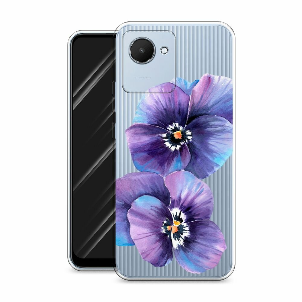 Чехол на Realme C30 / Реалми C30 с принтом Голубые анютины глазки, прозрачный — фото 1